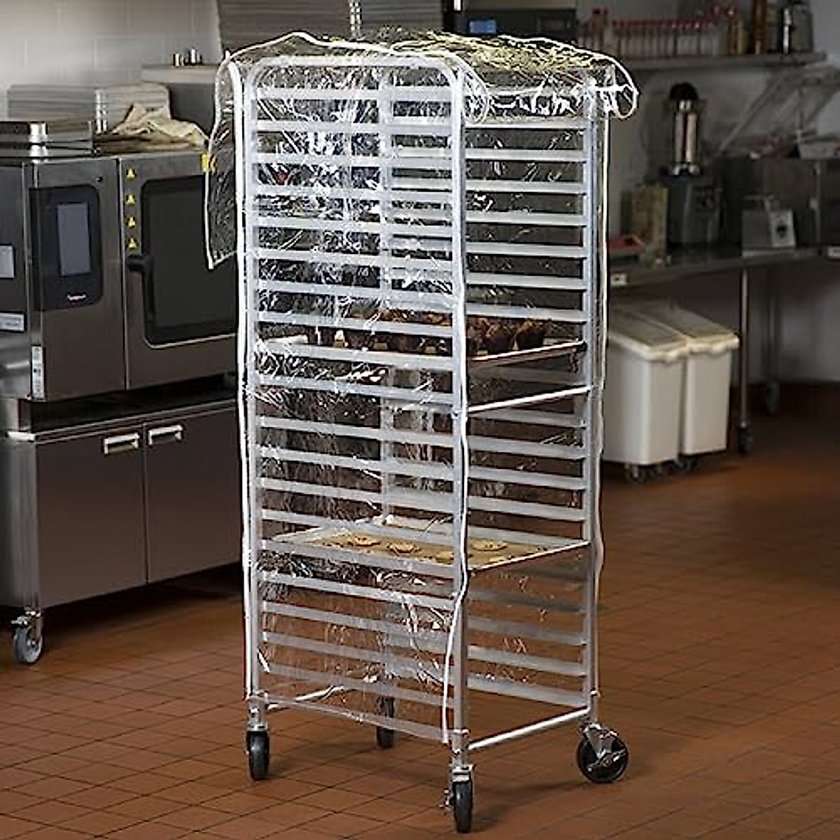 Soro Essentials- Durable Clear Plastic Cover for 20 Tier Commercial Kitchen Bun Pan Sheet Rack – 28” x 23” x 61” Heavy Duty Plastic Sheet Pan Rack Cover with Zippers