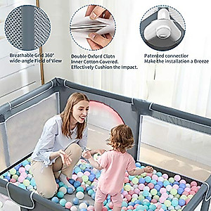 Zdolmy Baby Playpen, Extra Large Baby Play Center Sturdy Square Fence with Breathable Mesh Storage Safety Play Yard Home Indoor & Outdoor for Babies, Infant, Kids, Childs(Grey)