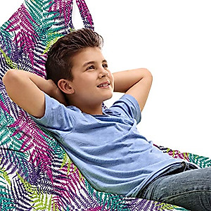 Lunarable Leaves Lounger Chair Bag, Hawaiian Art Colorful and Exotic Fern Fronds Pattern on Plain Backdrop, High Capacity Storage with Handle Container, Lounger Size, White and Multicolor