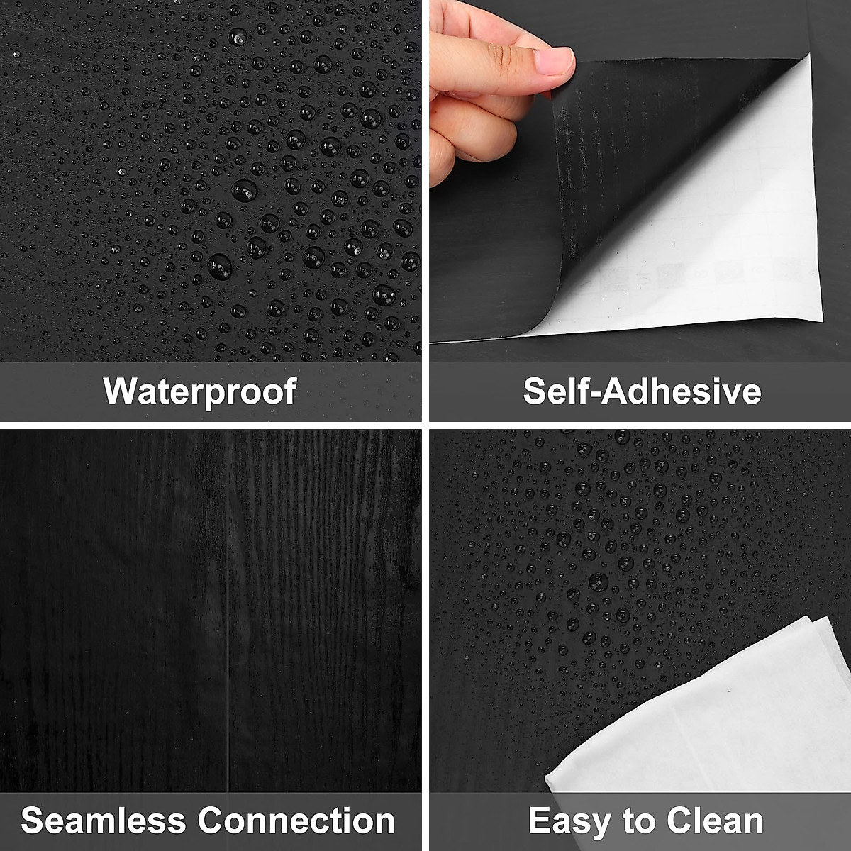 HATOKU 17.7" x 196" Black Wood Peel and Stick Wallpaper, Contact Paper for Cabinets PVC Self Adhesive Wallpaper for Desk Drawer Shelf Liner