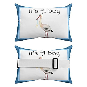 Recliner Head Pillow Ledge Loungers Chair Pillows with Insert White Stork Blue Frame Lumbar Pillow with Adjustable Strap Outdoor Waterproof Patio Pillows for Couch Beach Pool Office Chair, 2 PCS