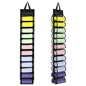 Clothes Storage Bag Hanger - Hold 24 Compartments Hanging Clothes Storage, Hanger Foldable Leggings Wardrobe Clothes Portable Closets Roll Holder for Tshirts Jeans Yoga Leggings Pants Towels (Black)