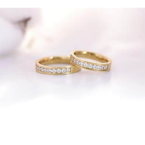 MYNENEY 14K Gold/Silver Plated Wedding Band Cubic Zirconia Eternity Stackable Engagement Ring For Women (4MM- 9 Diamonds-Gold, 8)