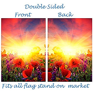 ShineSnow Floral Flowers Red Poppies Field Sunlight Sunrise Autumn Summer Spring House Flag 28" x 40" Double Sided Polyester Welcome Yard Garden Flag Banners for Patio Lawn Home Outdoor Decor
