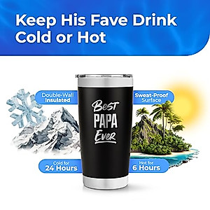SassyCups Best Papa Ever Tumbler - Best Papa Gifts - Vacuum Insulated Papa mug Tumbler Cup - Stainless Steel Travel Mug with Durable Lid and Straw Dad Gifts