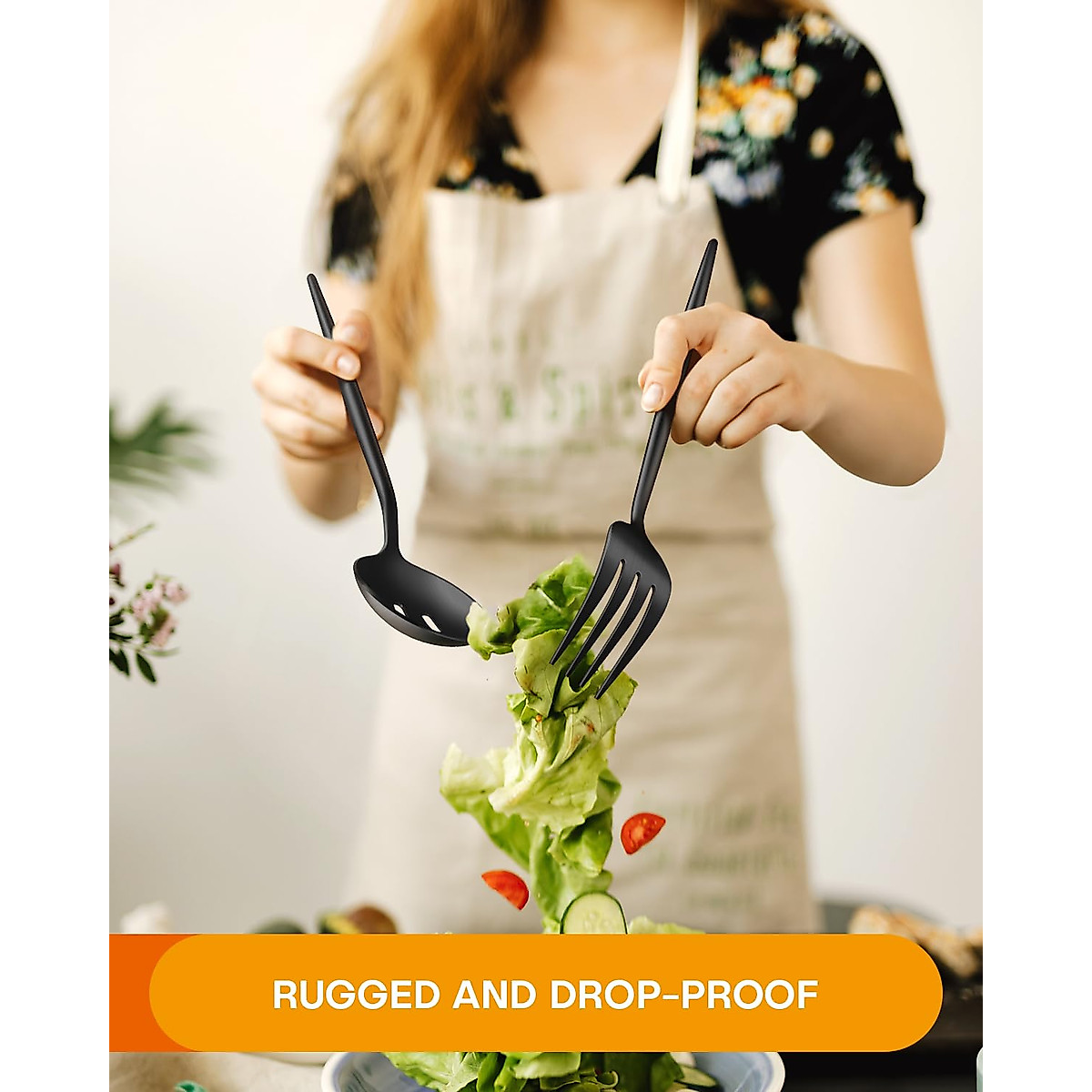 EUIRIO 5PCS Large Serving Utensils Set, Matte Black Hostess Flatware Serving Utensils, Heavy Duty Stainless Steel Serving Spoon, Slotted Spoon, Serving Fork, Sugar Spoon&Butter Knife, Dishwasher Safe