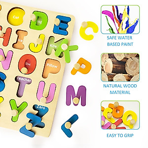 Alphabet Wooden Peg Puzzles Educational Learning Jigsaws Puzzles with Board Knob ABC Letters Alphabet Toys for Toddlers 1 2 3 4 5,Great Preschool Gifts for Girls and Boys