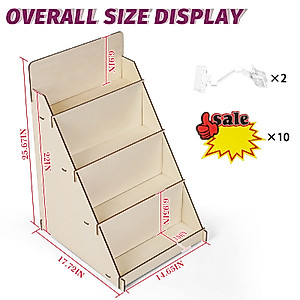 Retyion Wooden Display Stand for Greeting Cards, Birthday Cards, Coasters, Stickers, Photos - 4 Tier Portable Rack - Wood Color