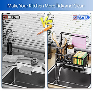 Bridgify Sponge Holder for Kitchen Sink, Kitchen Sink Caddy, Kitchen Sponge Holder, Soap Dispenser Kitchen Organizers and Storage Essentials.