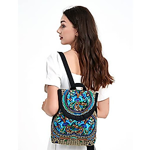 surrylake Vintage Embroidered Women Backpacks Boho Backpack Purse Ethnic Travel Shoulder Bag for Women Young Girls
