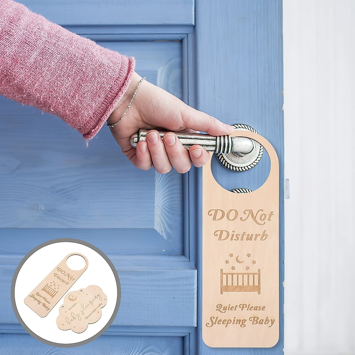 LUOZZY 2 Pcs Sleeping Baby Door Sign Wooden Shhh Baby Sleeping Door Sign Do Not Disturb for The Nursery Home Room - 22 + 18CM