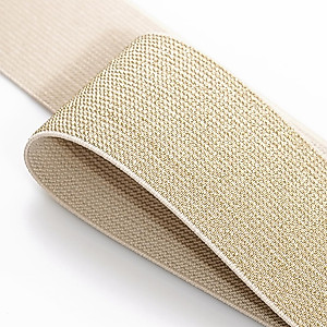 Glamorstar Wide Stretchy Waist Belt for Women Elastic Belt for Dresses Beige Band Gold Buckle 95cm Fit Waist 37"-41"