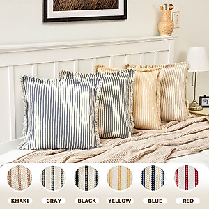 ZWJD Throw Pillow Covers 18x18 Set of 2 Striped Pillow Covers with Fringe Chic Cotton Decorative Pillows Square Cushion Covers for Sofa Couch Bed Living Room Farmhouse Decor