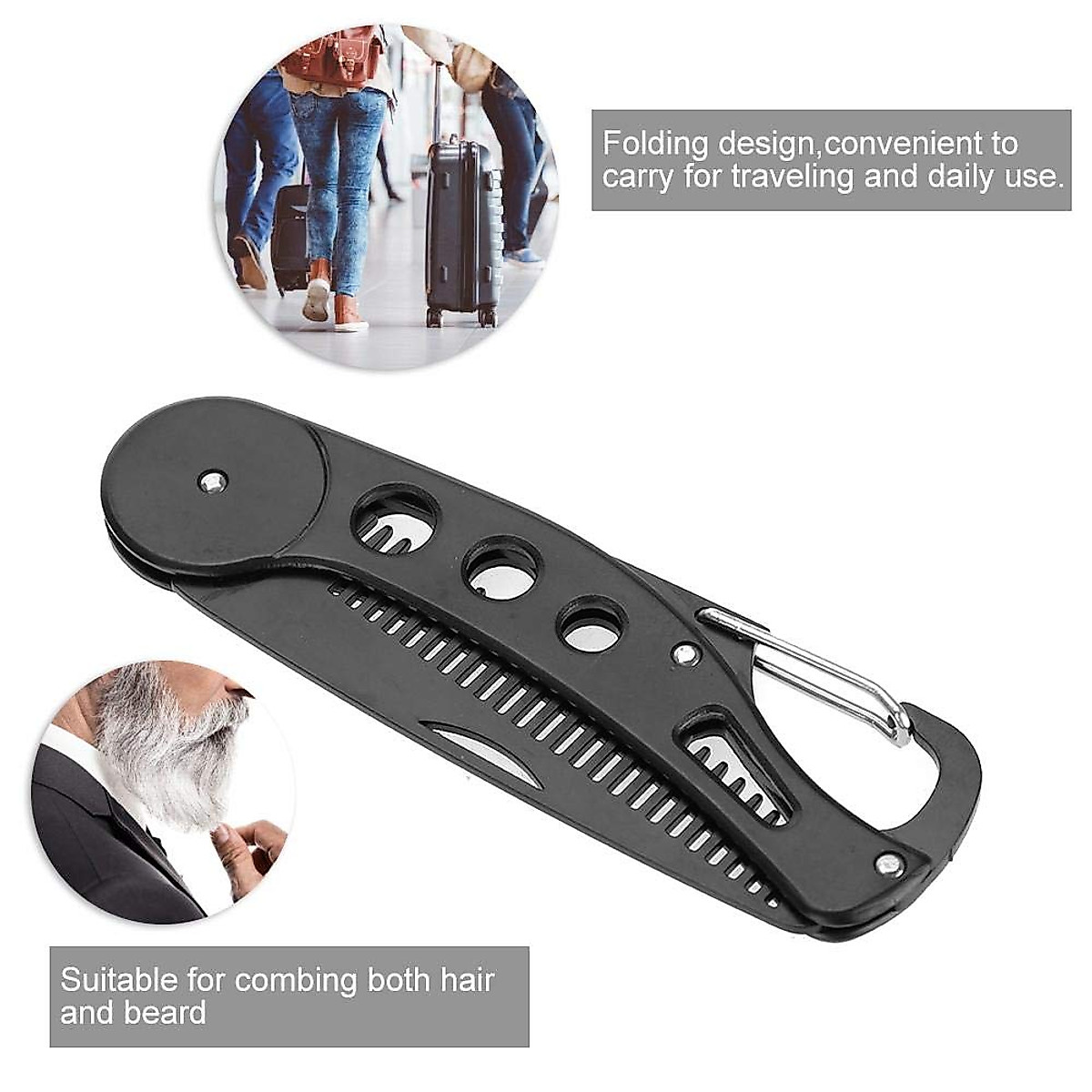 Stainless Steel Beard Comb, Portable Foldable Beard Comb, Men Beard Mustache Styling Hair Combs Antistatic Mustache Comb Perfect for Wallet and Pocket