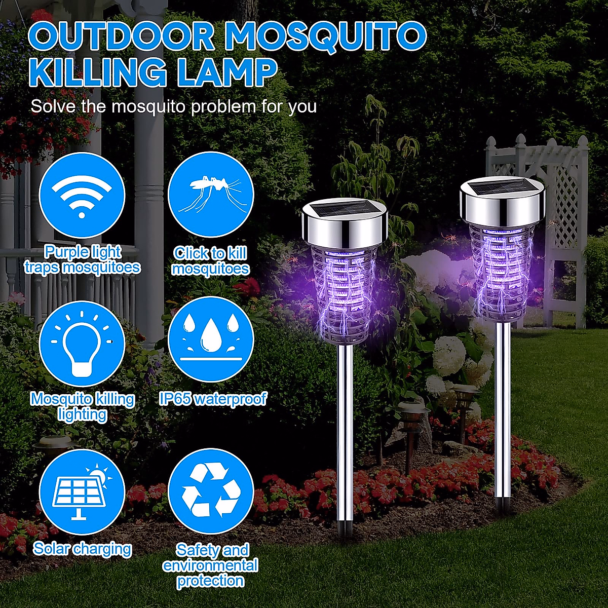 Qualirey 4 Pack Solar Bug Zapper Outdoor Mosquito Waterproof LED Light Mosquito Repellent/Killer Bug Zapper for Indoor Outdoor Patio Yard