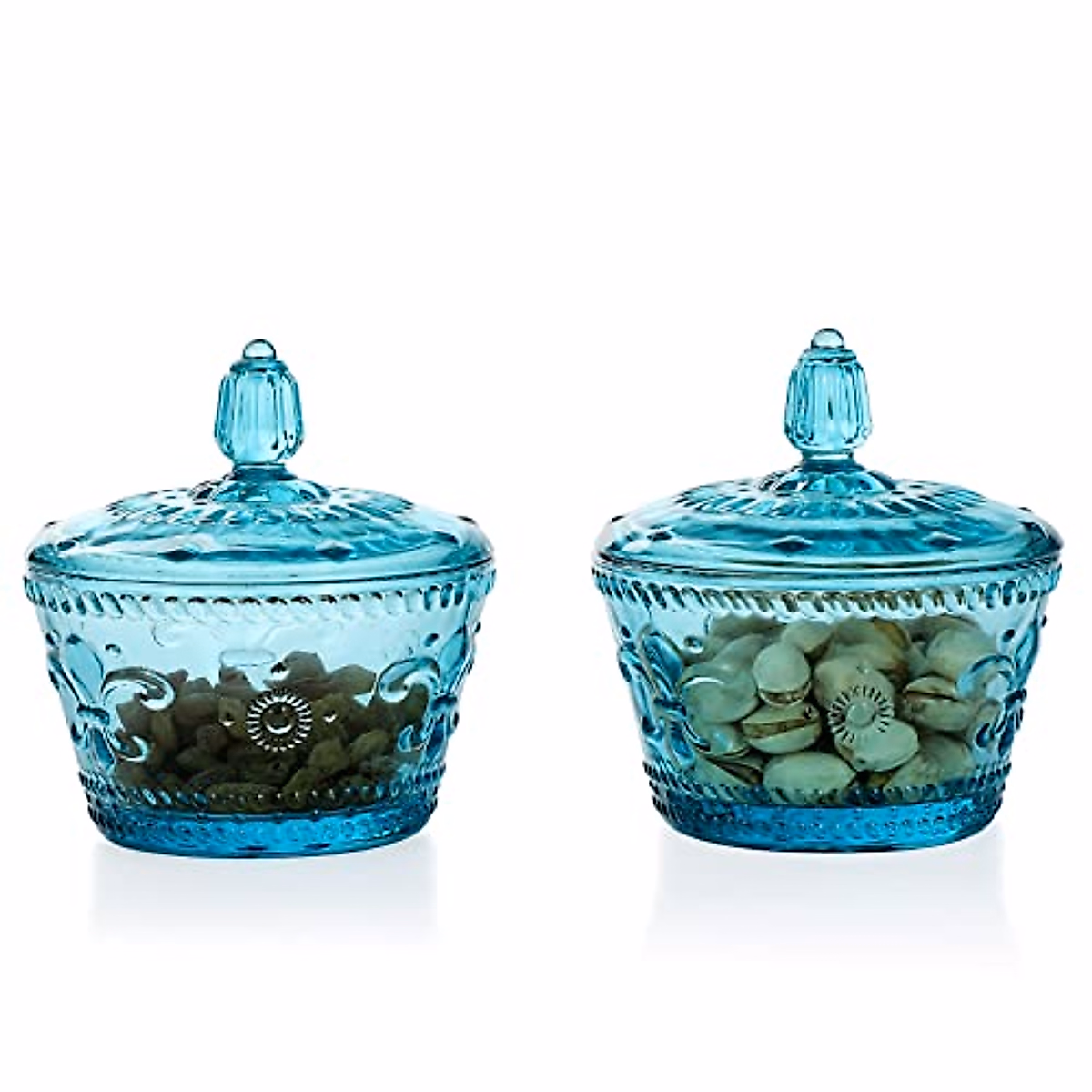 G Candy Jars with lids set of 2 Small Embossed Glass Candy Dish Bowl Jewelry Box Food Decorative Cute Jar Multi-purpose Decorative Jar Seasoning Glass Candy Jar
