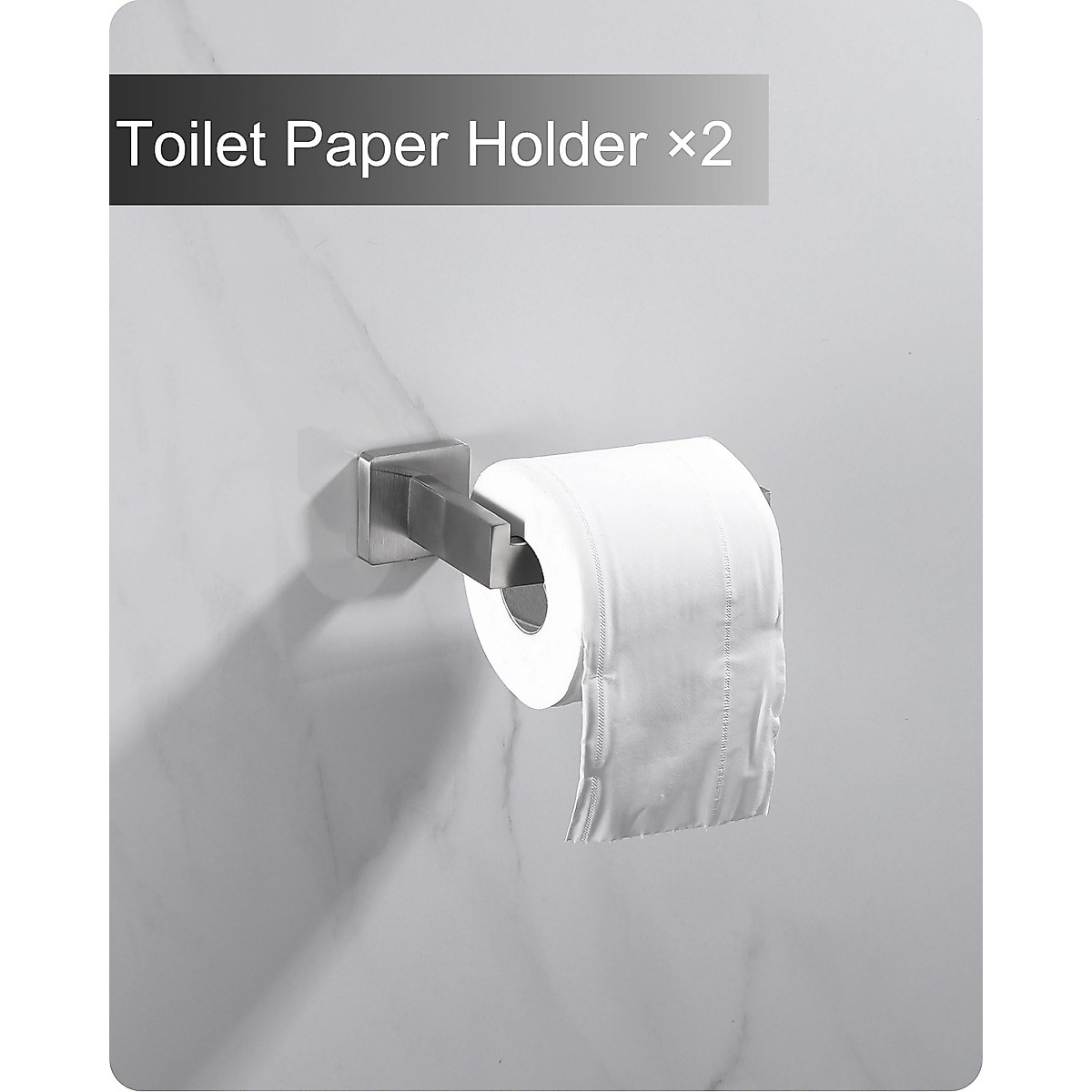 OSMARVEL 10 Pieces Bathroom Hardware Set, Square Bathroom Hardware Accessories Set Stainless Steel Brushed Nickel Bath Towel Bar Set with 16in Towel bar, Toilet Paper Holder, Towel Ring and Towel Hook