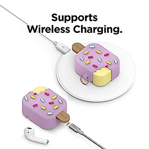 elago Ice Cream AirPods Case with Keychain Designed for Apple AirPods 1 & 2, Shockproof Protective Skin, Cute Accessories for Girls, Kids, Boys [US Patent Registered] (Blueberry)