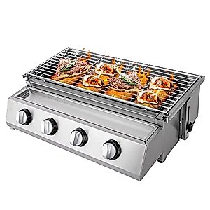 Stainless Steel Gas Grill BBQ Stove, 2 Burner Portable Gas BBQ Grill Tabletop Gas Grill Outdoor Patio Garden Barbecue Grill Cooking Camping or Tailgating