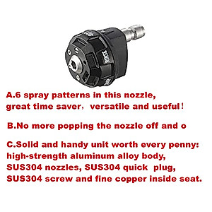 Meteor Blast Pressure Washer Spray Nozzle, 6-in-1 Quick Change over and Adjustable, 1/4in Plug Connect Tips MAX 4000PSI for Pressure Washer
