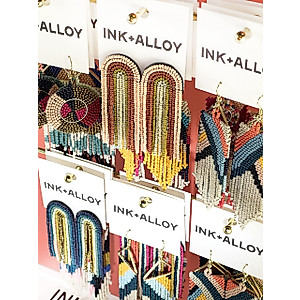 INK + ALLOY Women's Skylar 2.25-Inch Rainbow Fringe Beaded Boho Earrings Handmade Jewelry for the Modern Bohemian (Teal Navy)