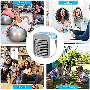 Portable Air Conditioner Fan, Evaporative Personal Air Cooler Humidifier, 3 Speeds, 7 Colors LED Light, Freon Free Ice Cooler Fan with Handle, Misting Fast Cooling Desktop Fan for Room, Office, Study