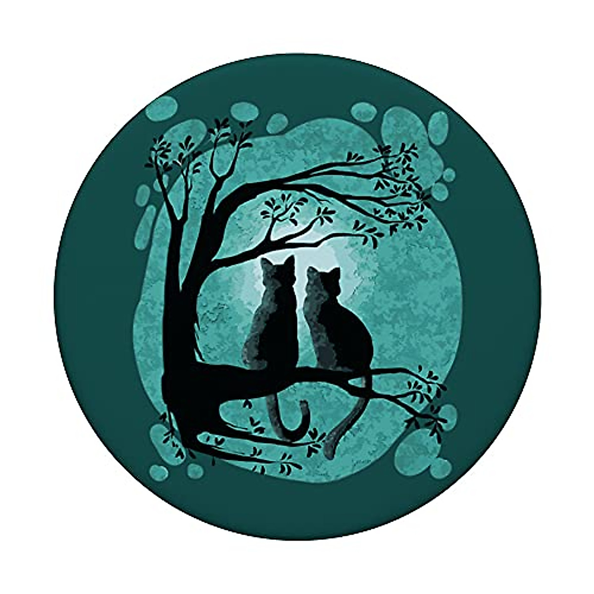 Cat Couple Watch The Full Moon - Cute Aesthetic Pattern PopSockets Swappable PopGrip