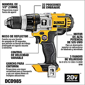 DEWALT 20V MAX* Hammer Drill, 1/2-Inch, Tool Only (DCD985B)