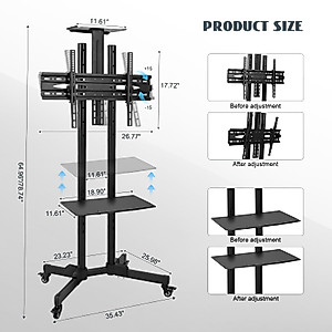 GCCSJ Mobile TV Cart for 32-70 Inch LCD LED OLED Flat Curved Screen TVs Up to 110 lbs Height TV Cart with Wheels Adjustable Portable TV with Laptop DVD Shelf, Locking Wheels, Max VESA 600x400mm