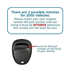 Keyless2Go Replacement for Keyless Entry Car Key Fob Vehicles That Use 3 Button KOBLEAR1XT 15042968 Remote, Self-programming