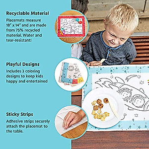 Healthy Habits by J.L. Childress Disposable ColorMe Placemats, 24 Pack - Paper Stick-On Placemats with Coloring Fun, Airplane Tray Table Cover, Colors May Vary