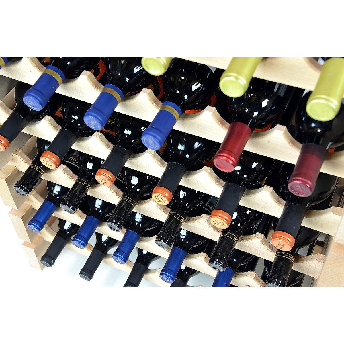 sfDisplay.com,LLC. Modular Wine Rack Beechwood 24-72 Bottle Capacity 6 Bottles Across up to 12 Rows Newest Improved Model (24 Bottles - 4 Rows)