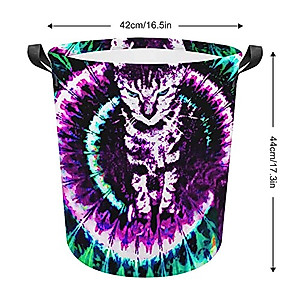 Colorful Kitten Laundry Hamper Round Canvas Fabric Baskets with Handles Waterproof Collapsible Washing Bin Clothes Bag