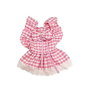 QWINEE Cute Dog Dress Ruffle Trim Cat Lace Princess Dresses with Bow Decor Puppy Tutu Skirt Holiday Party Costume Outfit for Small and Medium Cats Dogs Kitten Pink A Large