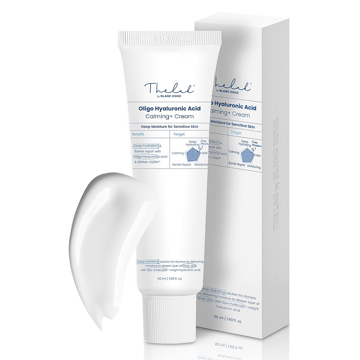 Blanc Doux Oligo Hyaluronic Acid Calming Cream 1.69 fl. oz. - VEGAN Certified - Greatly Moisturizing Cream for Sensitive, Dry Skin with Hyaluronic Acid Deep Hydrating, Soothing - Best Korean Skin Care