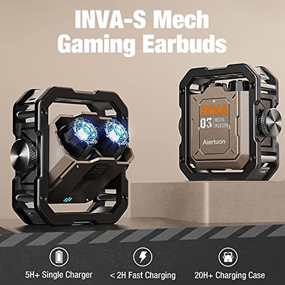 Aiertuon Wireless Bluetooth 5.3 Gaming Earbuds, 3D Stereo Clear Call Noise Canceling in-Ear Headphones, 65ms Low-Latency TWS Headphone Compatible for iPhone Android, with Fidget Spinner, RGB Lights
