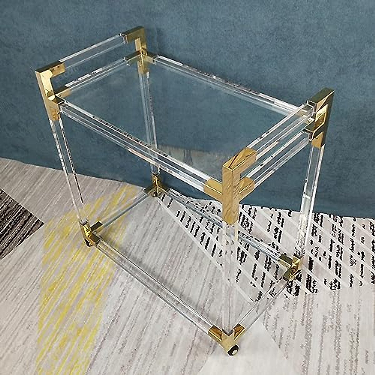 VLOBAOM Gold Bar Cart on Wheels, Clear Acrylic Serving Cart for Home, Mobile Storage Shelf, Rolling Drink Trolley for Living Room, Kitchen, Hotel,80x40x80cm,Gold