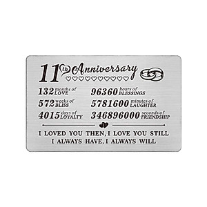 DEGASKEN 11th Anniversary Card Gifts for Him Her, 11 Year Wedding Anniversary Wallet Card Steel Gifts for Men Wife Husband