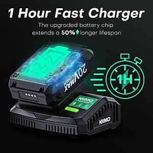 KIMO Cordless Impact Wrench 1/2", Brushless Impact Driver with 400 ft-lb Max Torque, 3000 RPM, 20V Electric Impact Wrench with 1 Hour Fast Charger & Variable Speeds, 1/2 Impact Gun for Car Home