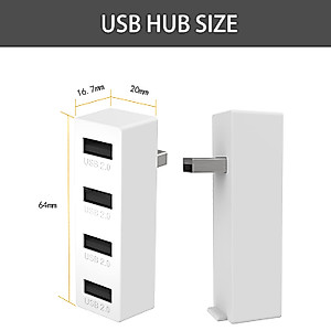 Cenxaki USB Hub Extender 2.0, 4 Port High Speed USB Splitter Expansion Expander Adapter Compatible with Xbox Series S
