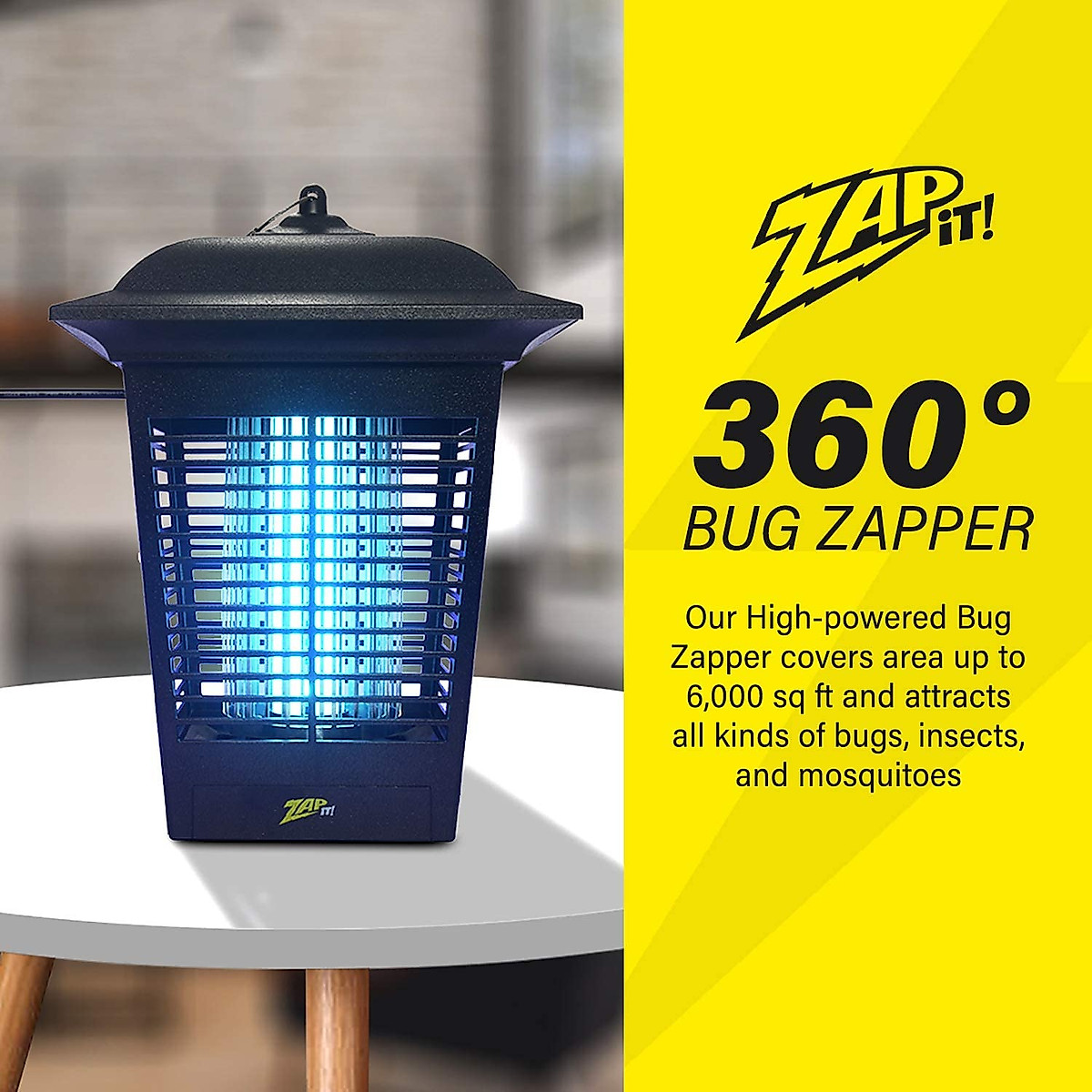 ZAP IT! Electric Bug Zapper Lantern - Indoor and Outdoor Plug-in 360 Degree Mosquito Control, Insect and Fly Killers | UV Light and Electric Shock Mosquito Killer Lamp | Includes Bug Collector
