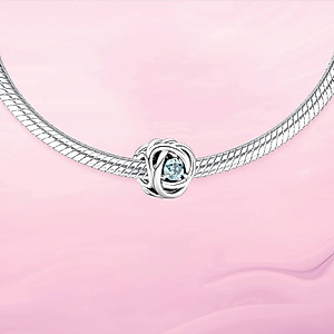 VALGACLS March Birthstone Charms 925 Sterling Silver Love Heart Charms for Bracelet Necklace, Happy Birthday Charms Eternity Circle Charm for Women