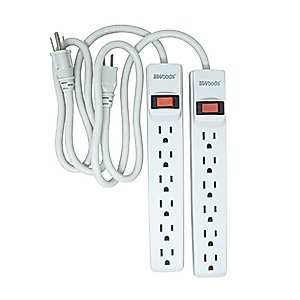 Woods 41435 Power Strip with 6 Outlets, 2.5’ Cord and Durable White Housing, 2 pack, 2-Pack