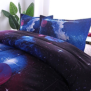 A Nice Night Galaxy Bedding Sets Outer Space Comforter 3D Printed Space Quilt Set Full Size,for Children Boy Girl Teen Kids - Includes 1 Comforter, 2 Pillow Cases