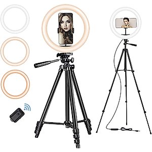 10" Selfie Ring Light with Stand and Phone Holder, SUMCOO Dimmable Beauty Ring Light with Tripod for Live Streaming/Makeup/YouTube Video, Compatible with iPhone & Android Phone