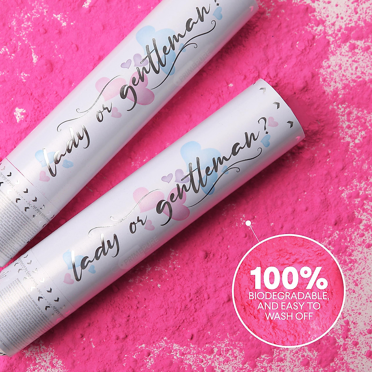 Premium Gender Reveal Confetti Cannon - Set of 2 - Biodegradable Powder in Pink or Blue for Girl or Boy | Gender Reveal Powder Cannon, Gender Reveal Decorations, Baby Gender Reveal Smoke Bomb, Poppers