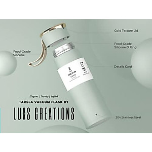 Vacuum Insulated Stainless Steel Metal Flask Thermos Water Bottle with Handle | Elegant Design | Reusable Leak Proof BPA-Free Flask for Gym, Travel, Sports, Gift | 16oz (450ml) (White)