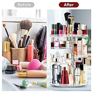 Makeup Organizer 360 Rotating Cosmetic Organizer DIY Adjustable Makeup Carousel Spinning Holder Rack, Large Capacity Cosmetic Storage Box Makeup Brushes Organizer for Vanity Countertop (Clear)