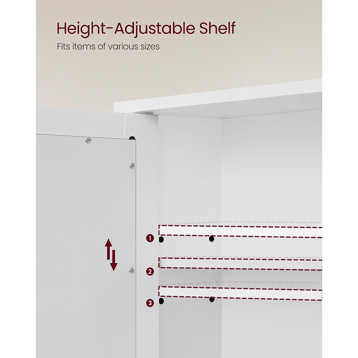 VASAGLE Bathroom Cabinet with Mirror, Wall Cabinet with 2 Mirrored Doors, Adjustable Shelf, Open Compartment, Wall-Mounted, 5.1 x 22.2 x 23 Inches, White ULHC002