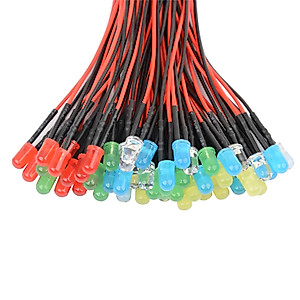 QUNQI STAR 50pcs 12V LED Lights Emitting Diodes, Pre Wired 7.9 Inch DC 12 Volt 5mm LED Assorted Kit for Circuit Science Experiment, DIY Lighting Projects(Mixcolors)